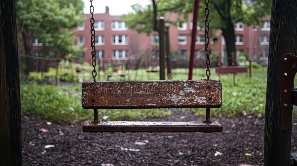 Rusty Swing is Hanging from a Chain in a Park Stock Image - Image of ...