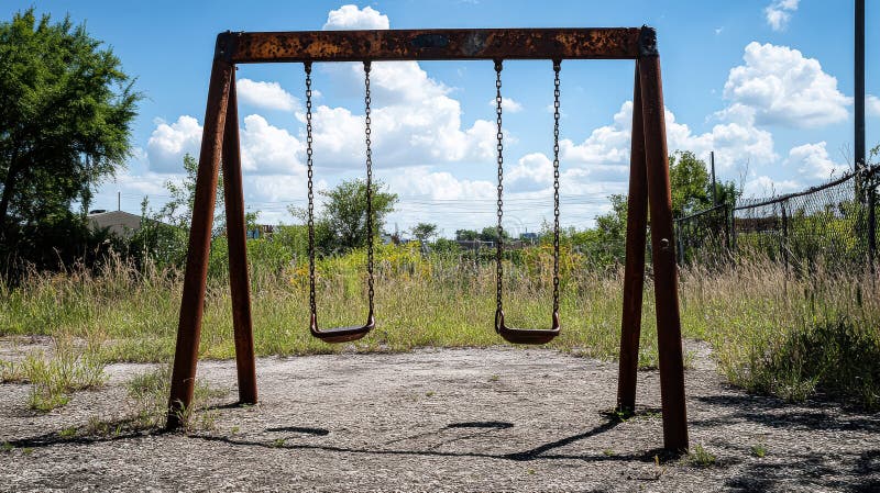 Rusty Swing Set is Sitting in a Field Stock Image - Image of recreation ...