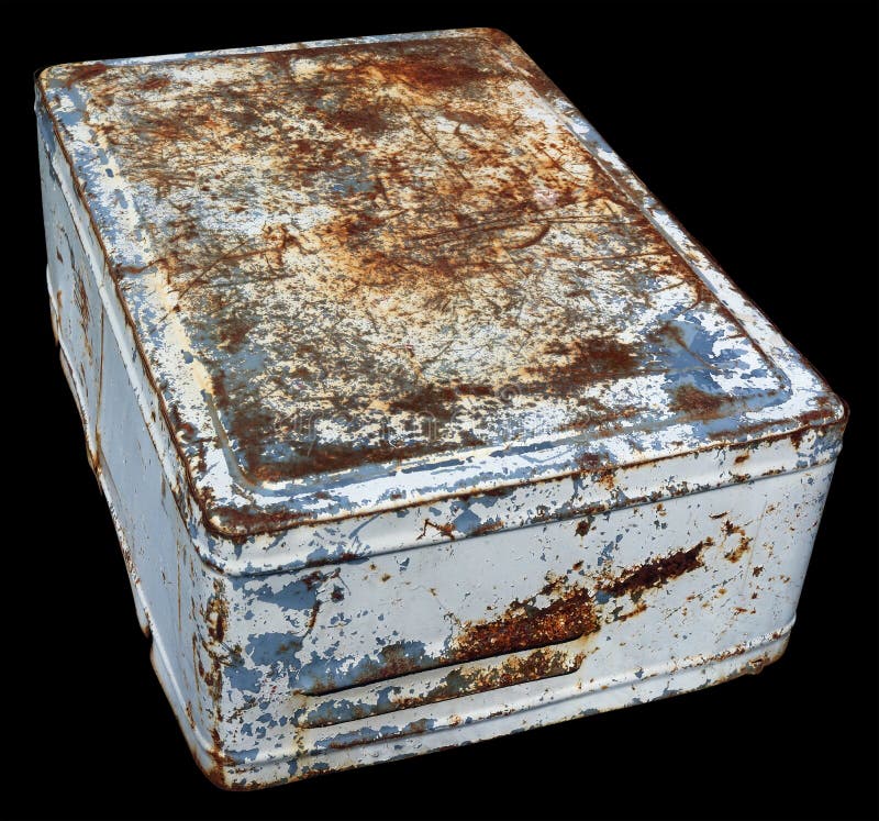 The Rusty Tin Box Was Once Painted White Isolated Stock Photo - Image ...
