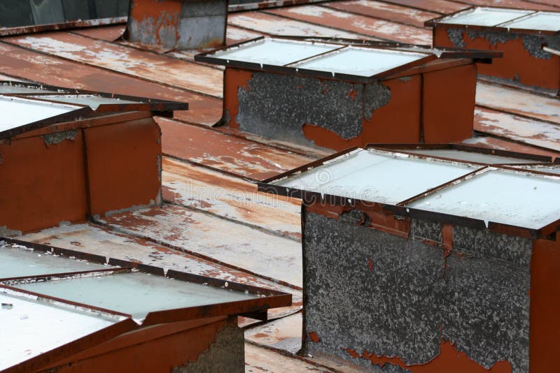 Rusty Tin Roof with Skylights on Stock Image - Image of gable ...