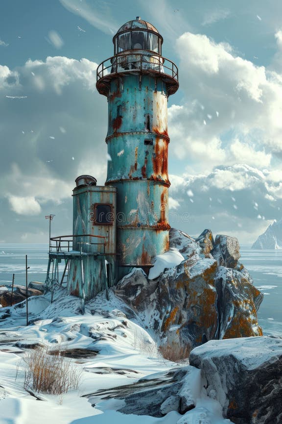 A Rusty Tower on a Rocky Island Stock Illustration - Illustration of ...