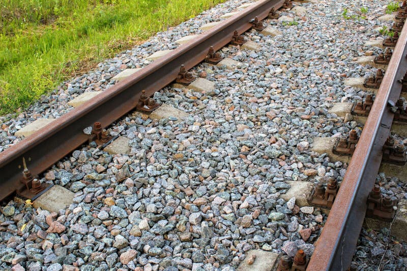 Rusty track rails. stock image. Image of tree, green - 95458419