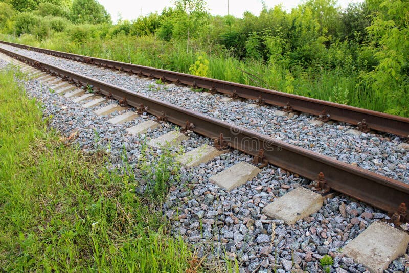 Rusty track rails. stock photo. Image of track, green - 95458888