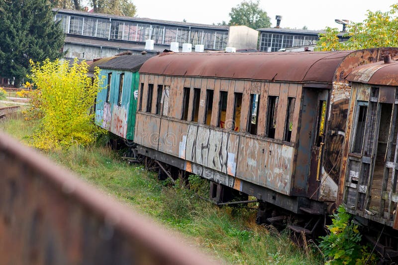 Rusty Train Car Standing on a Railway Stock Image - Image of plate ...