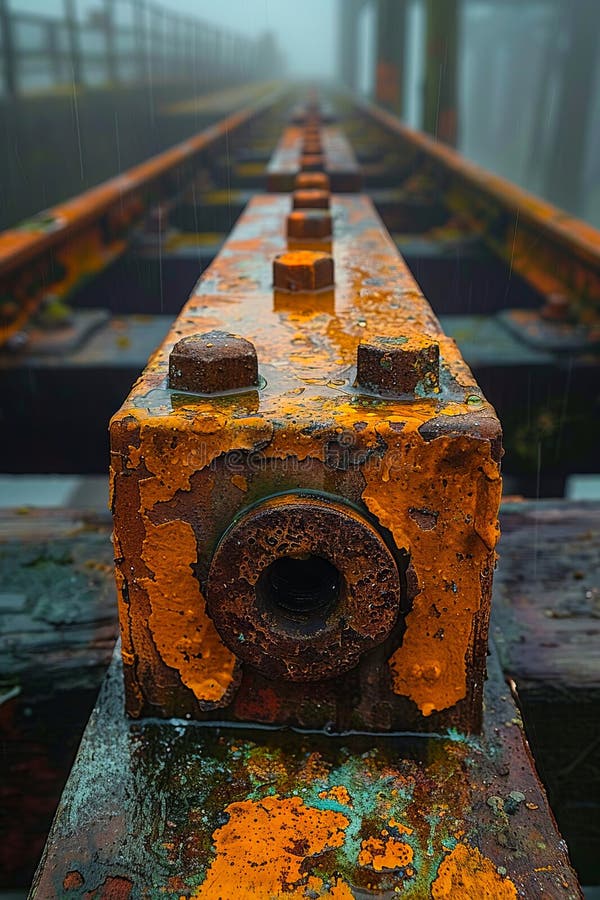 A Rusty Train Track in the Fog Stock Image - Image of generated, rust ...
