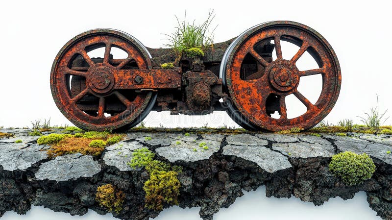 Rusty Train Wheel Covered in Moss with Weathered Texture and Natural ...