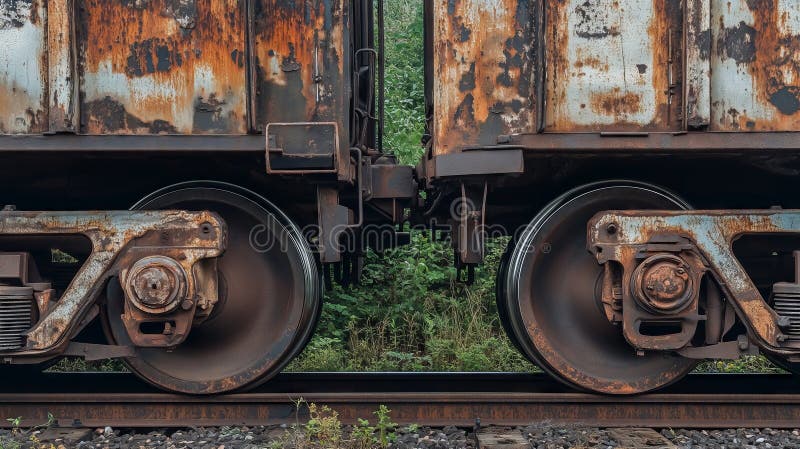 Rusty Train Wheels and Old Freight Wagons Standing on Rails Stock Photo ...