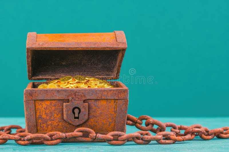 Ai Generative. Rusty Treasure Chest Filled with Gold Coins, Symbolizing ...