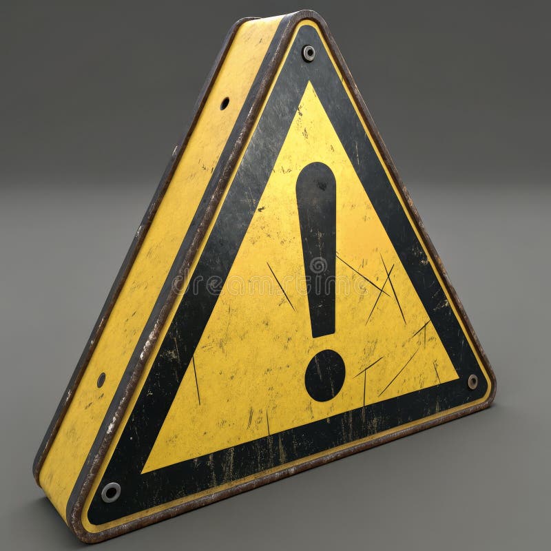 Rusty Triangle Warning Sign 3D Render, Exclamation Mark, Grunge Texture ...