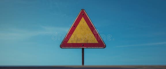 Rusty Triangle Warning Sign Under a Blue Sky. Stock Image - Image of ...