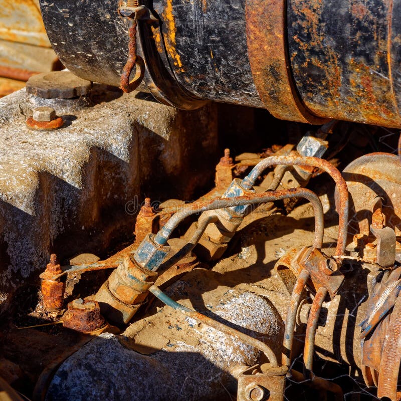 Rusty Truck Engine, Cylinder Head Assembly and Air Filter Box Stock ...