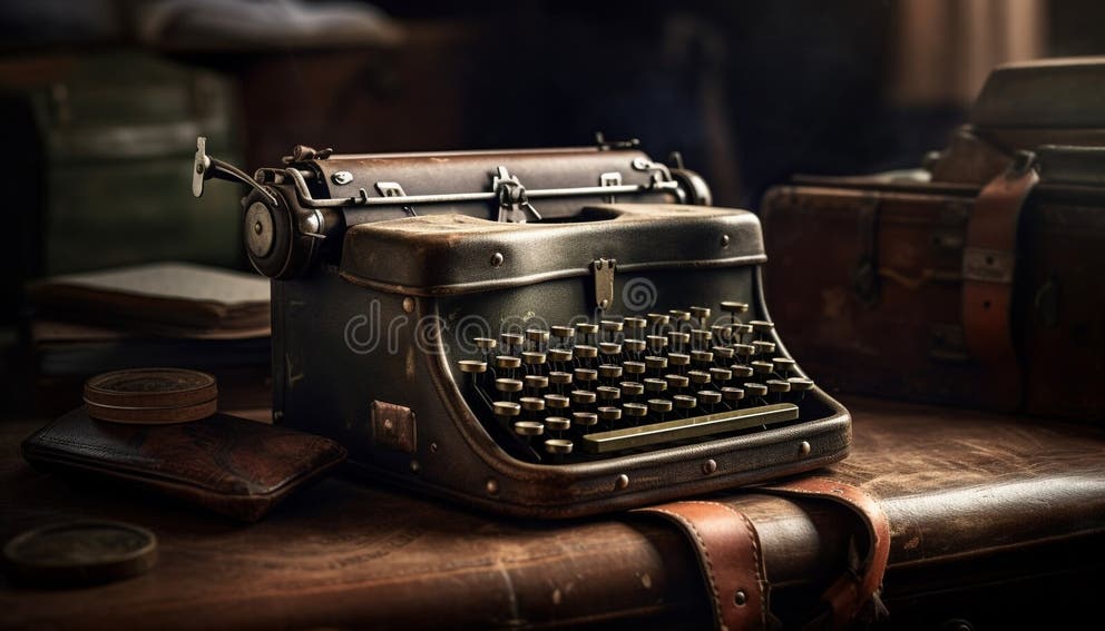 Rusty Typewriter on Wooden Table Evokes Nostalgia Generated by AI Stock ...