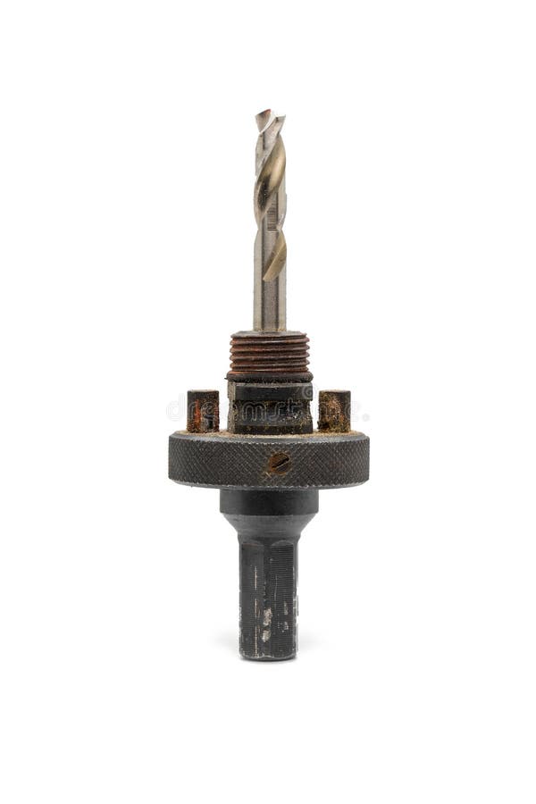 Rusty Used Hole Saw Holder with Drill Bit, Isolated on White Stock ...