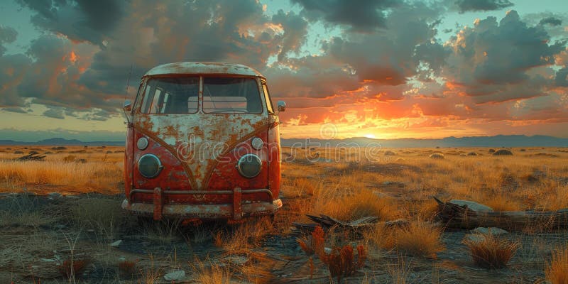 Rusty Van at Sunset. Created by Generative Artificial Intelligence ...