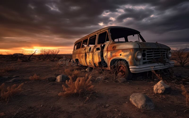 Rusty Van at Sunset. Created by Generative Artificial Intelligence ...