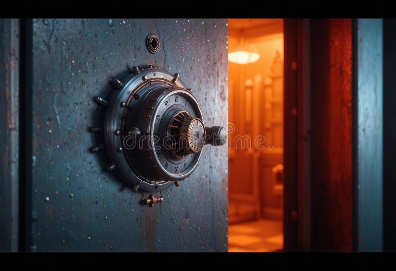 Rusty Vault Door Partially Open Showcasing Interior Lighting Stock ...
