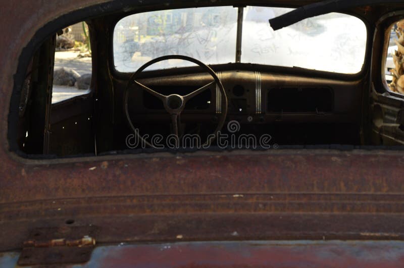 Rusty Vintage Automobile Interior Stock Photo - Image of metal, front ...