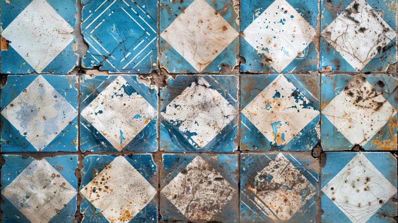 Rusty Vintage Blue White Diamond Patchwork Tiles Concrete Wall Texture ...