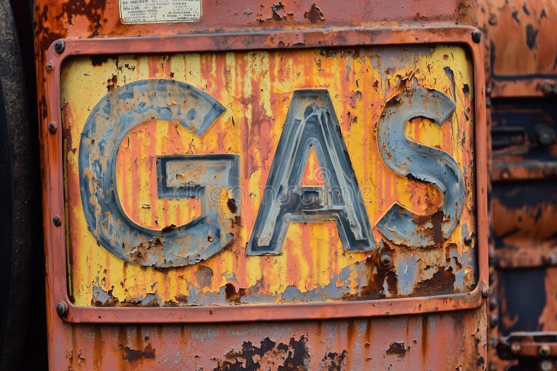 Rusty Vintage Gas Station Sign with Peeling Paint and Weathered Texture ...