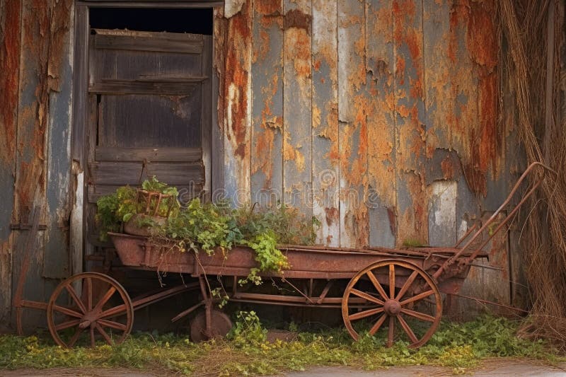 Rusty Vintage Plow Against Rustic Barn Wall Stock Illustration ...