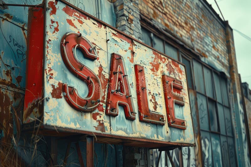 Rusty Vintage Sale Sign in a Desolate Area Stock Illustration ...