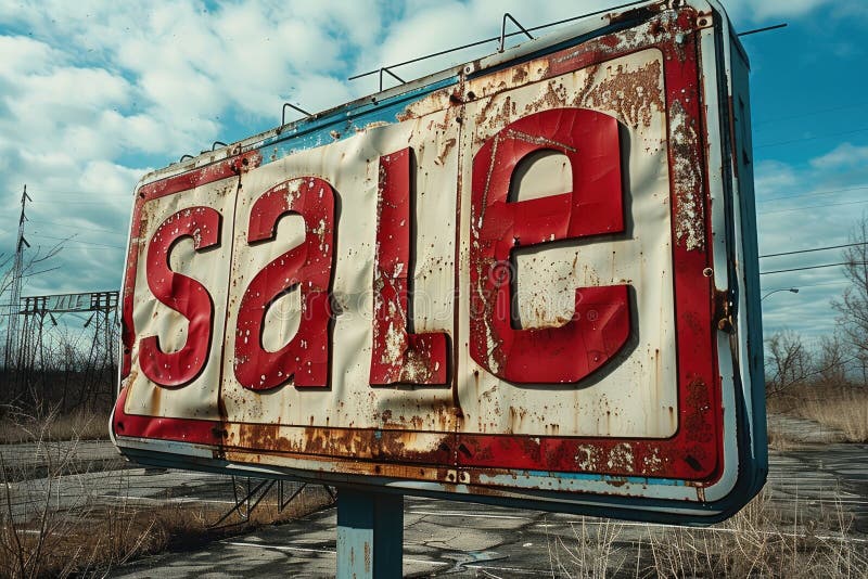 Rusty Vintage Sale Sign in a Desolate Area Stock Illustration ...