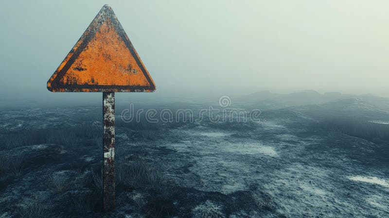 Rusty Warning Sign Standing in Desolate Landscape Showing Environmental ...