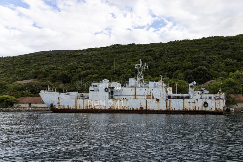 A Rusty Warship at the Pier, Off the Coast of the Adriatic Sea Stock ...