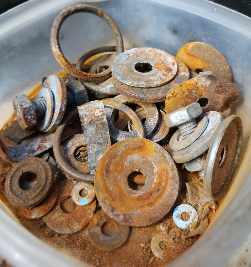 Rusty Washers, Bolts, and Seals Stock Photo - Image of iron, oxidation ...