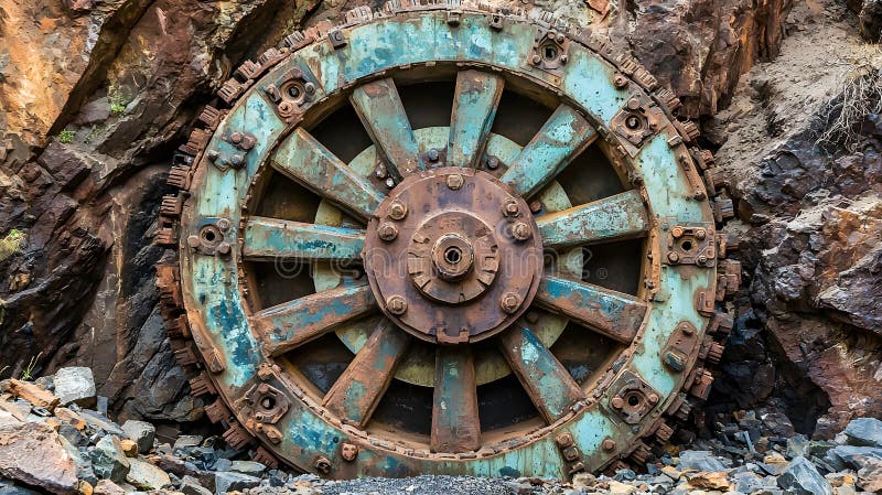 Rusty Wheel Embedded in Rocky Terrain Stock Illustration - Illustration ...