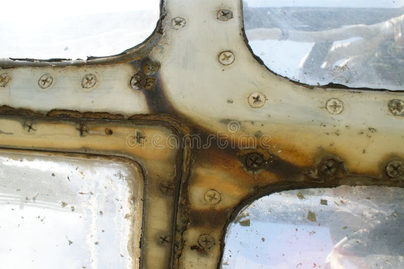 Rusty Window Frame of an Old Airplane with Screws. Stock Image - Image ...
