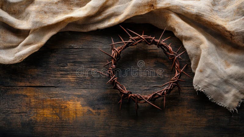Rusty Wire Crown with Sharp Thorns on Aged Linen Napkin Atop an Old ...
