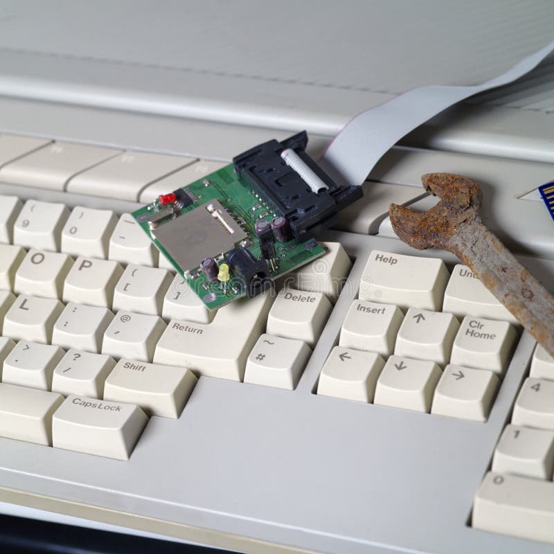 Rusty Wrench on a Computer stock image. Image of retro - 68478621