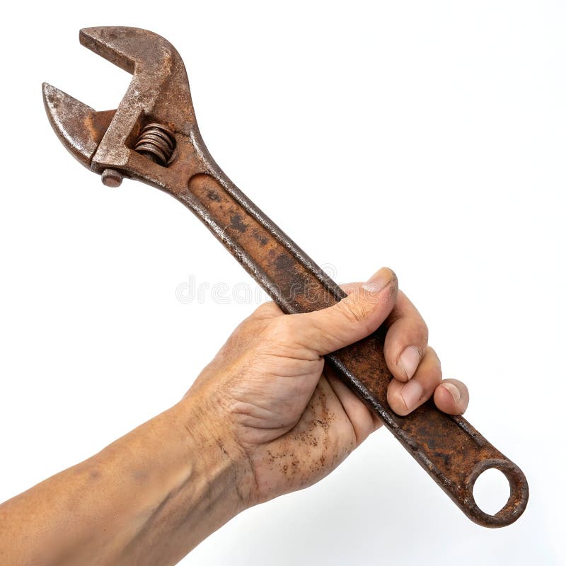 Rusty Wrench Held in Hand Isolated Stock Illustration - Illustration of ...