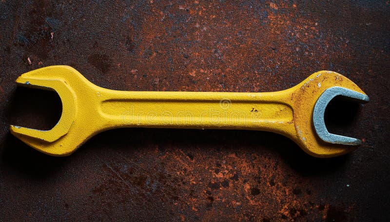 Rusty Yellow Wrench on Metal Surface. Working Tool Stock Illustration ...