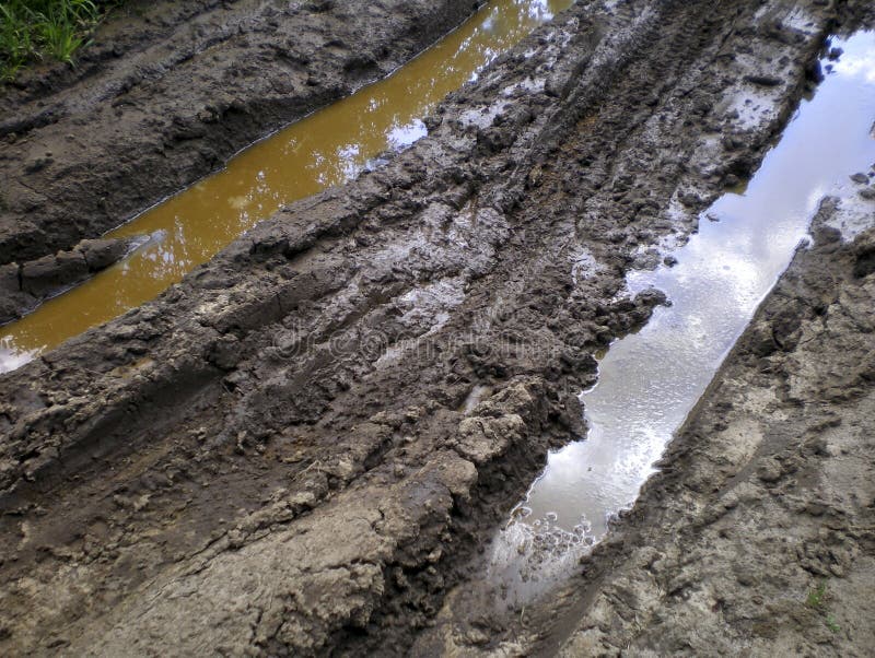Rut-filled Dirt Road with Puddles Stock Image - Image of water, soiled ...