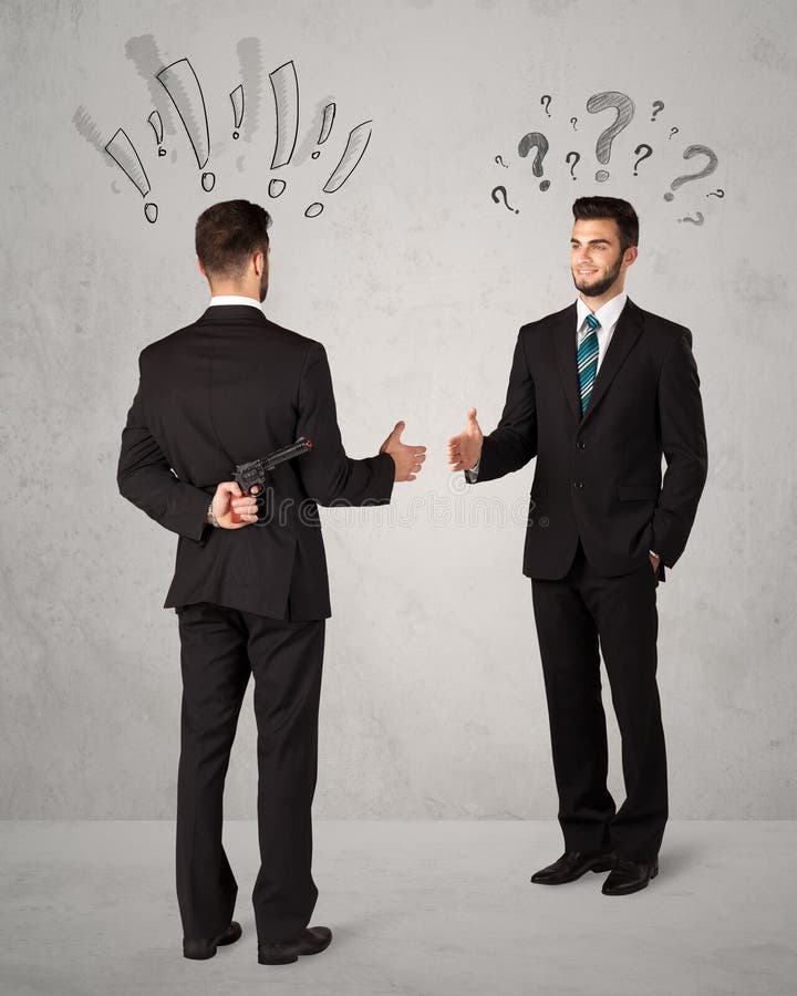 Ruthless Business Handshake with Exclamation and Question Marks Stock ...