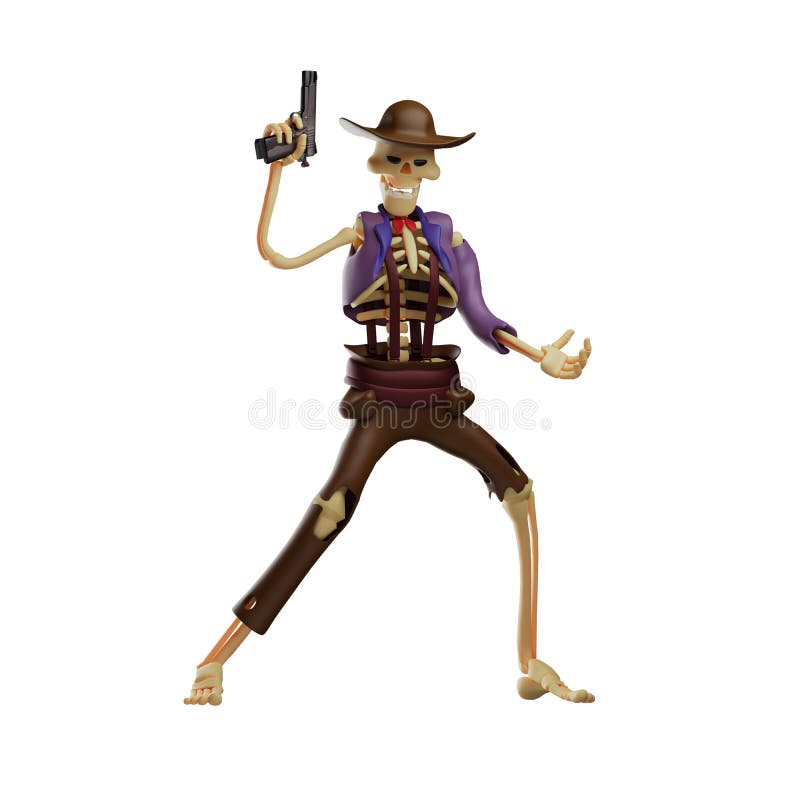 A Ruthless 3D Skull Cowboy Shoot a Gun in the Air Stock Illustration ...
