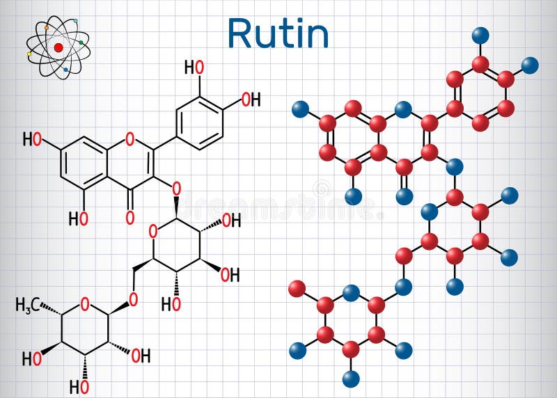Rutin Molecule Vitamin P. Structural Chemical Formula and Mole Stock ...