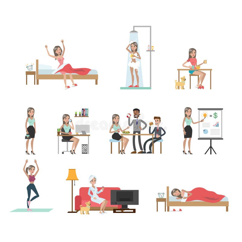 Rutina Diaria Del ` S De La Mujer Ilustración del Vector - Ilustración ...