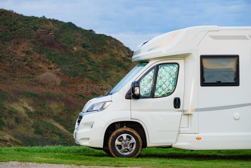 Rv Camper Camping on Nature Stock Image - Image of travel, caravan ...