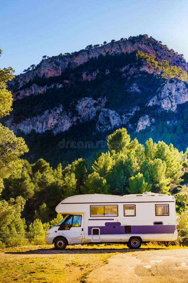 Rv Camper Camping on Nature, Spain Stock Image - Image of camping, home ...