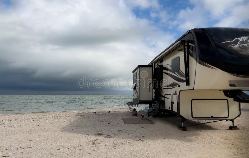 Rv Camping on the Beach editorial image. Image of ocean - 260741145
