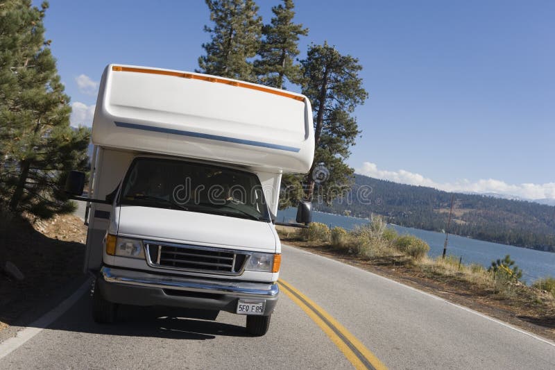RV Driving on Mountain Road Stock Image - Image of leisure ...