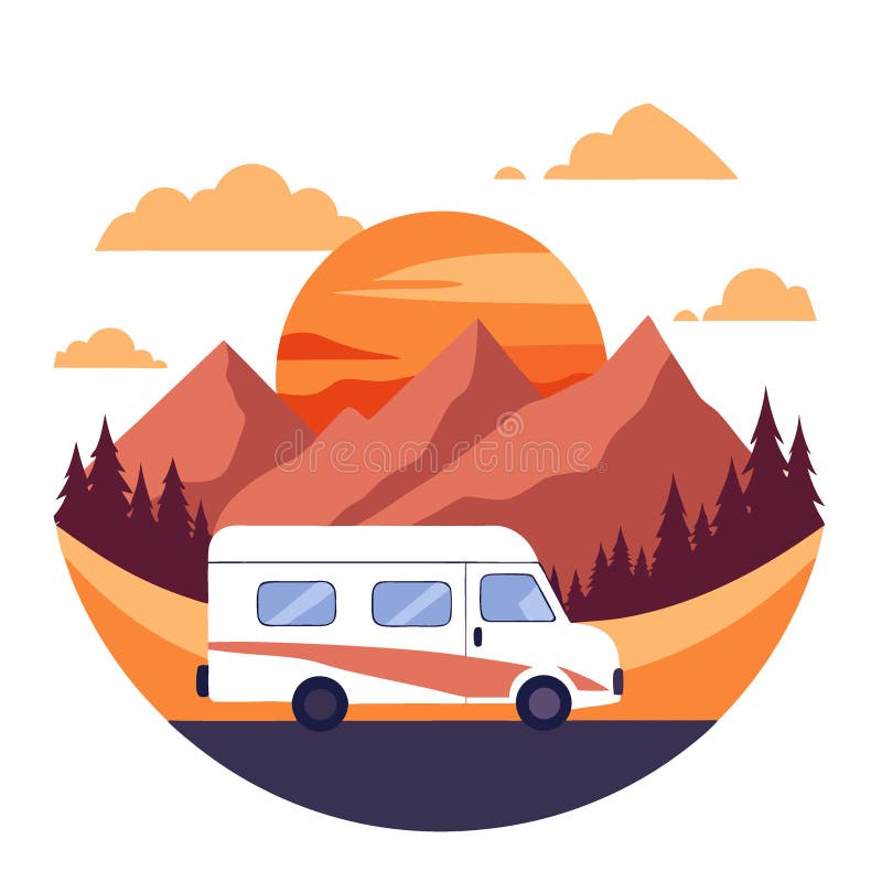 An RV Enjoys the Last Warming Rays of the Setting Sun on a Quiet ...