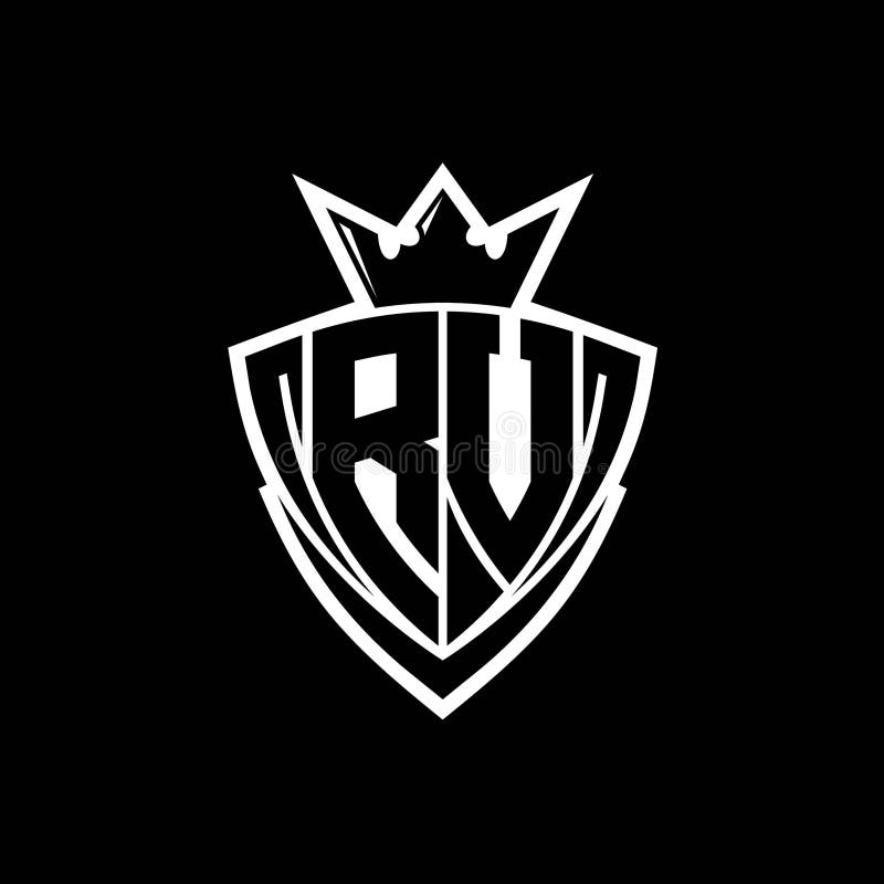 RV Letter Logo with Sharp Triangle Shield Shape with Crown Inside White ...