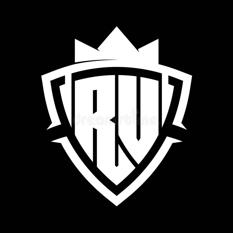 RV Letter Monogram with Triangle Curve Shield Shape with Crown White ...