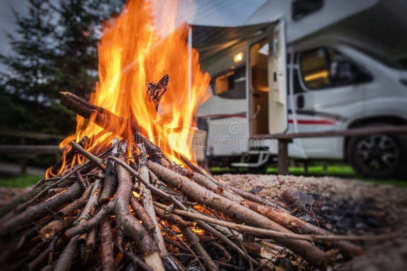RV Park Camping Fire stock image. Image of park, tourism - 161305801
