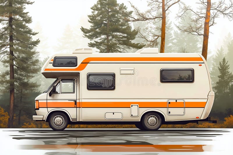 An rv parked in the woods stock image. Image of overcast - 344210287