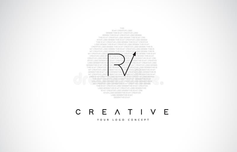 RV R V Logo Design with Black and White Creative Text Letter Vector ...